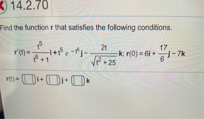 Solved 2) 14.2.70 Find the function r that satisfies the | Chegg.com