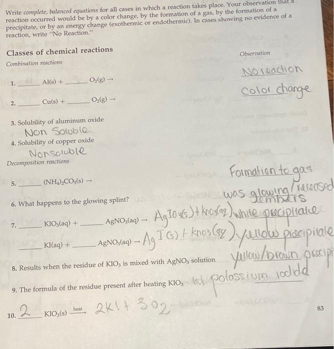 Solved Write complete, balanced equations for all cases in | Chegg.com