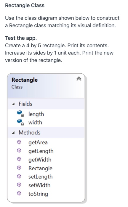 Solved Rectangle Class Use the class diagram shown below to | Chegg.com