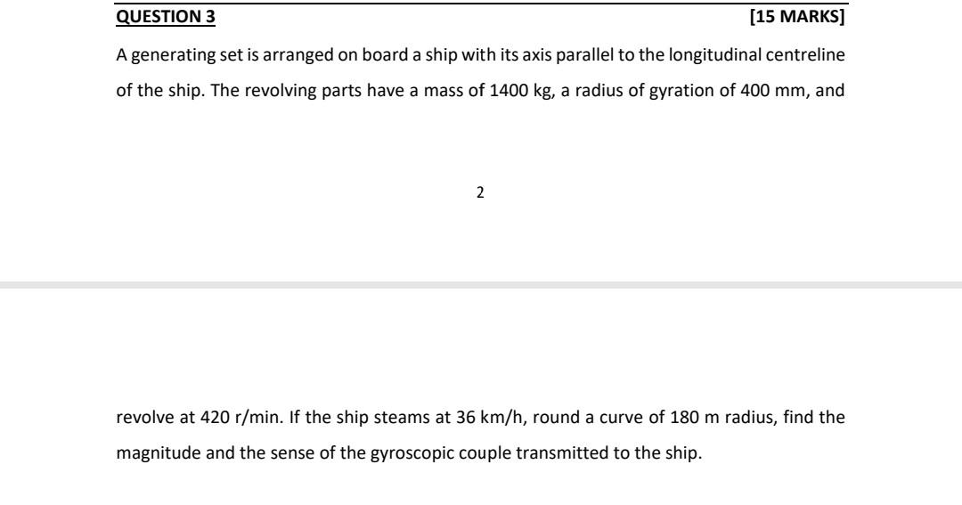 Solved QUESTION 3 [15 MARKS] A generating set is arranged on | Chegg.com