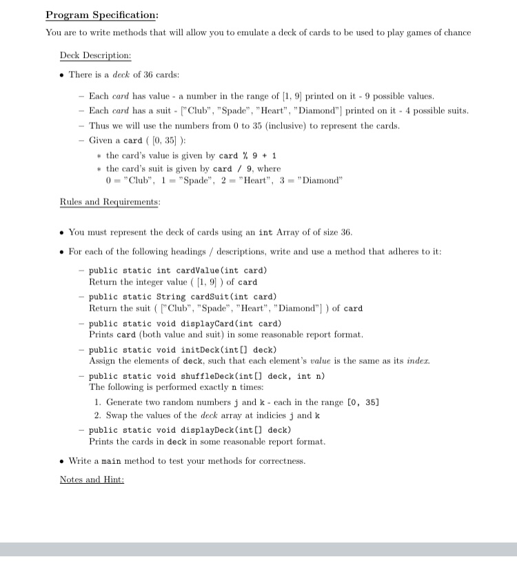 Solved Program Specification:You are to write methods that | Chegg.com