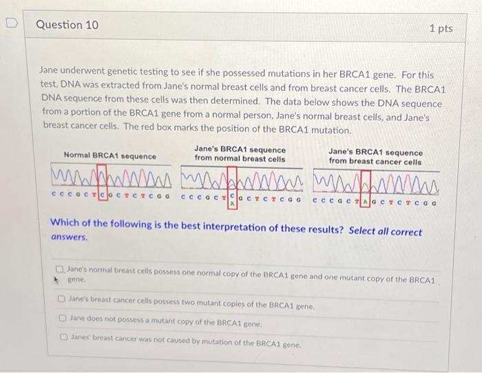Solved Question 10 Jane underwent genetic testing to see if | Chegg.com