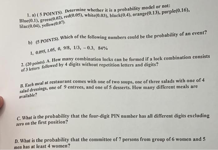 Solved 1. a) ( 5 POINTS). Determine whether it is a | Chegg.com
