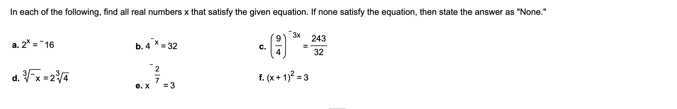 Solved In each of the following, find all real numbers x | Chegg.com