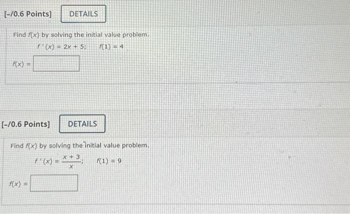 Solved Find f(x) by solving the initial value problem. | Chegg.com