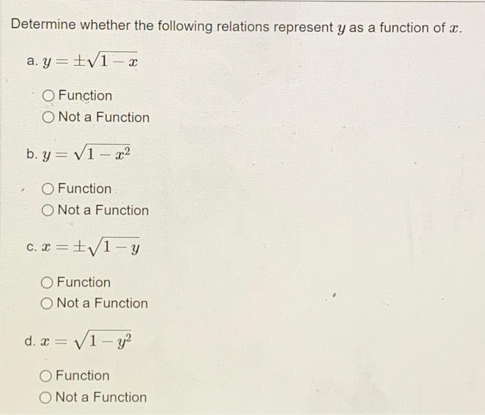 Solved Determine whether the following relations represent y | Chegg.com