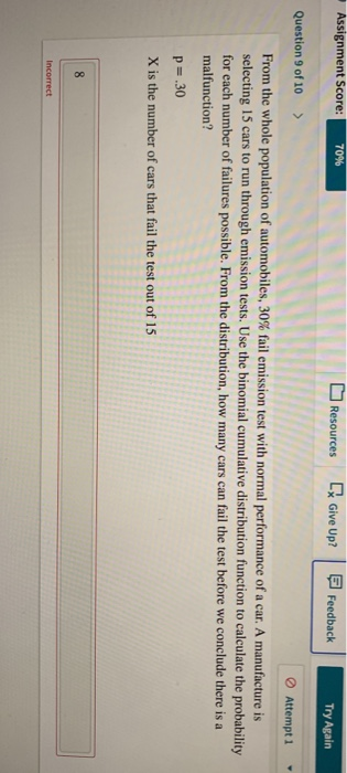 Solved Assignment Score: 70% Resources Give Up? Feedback Try | Chegg.com