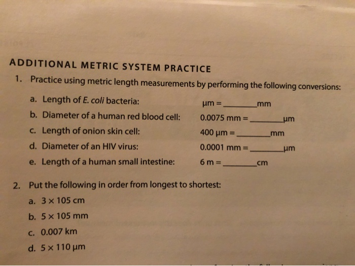 Solved ADDITIONAL METRIC SYSTEM PRACTICE 1. Practice using | Chegg.com