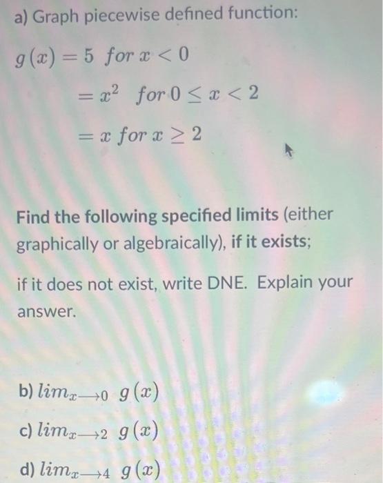 Solved A Graph Piecewise Defined Function Gx5 For
