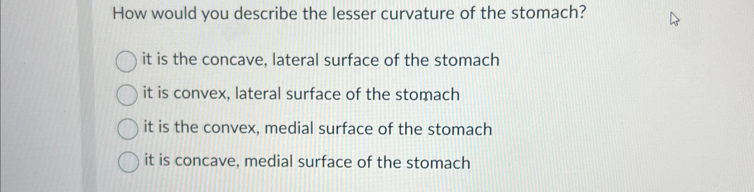 Solved How would you describe the lesser curvature of the | Chegg.com