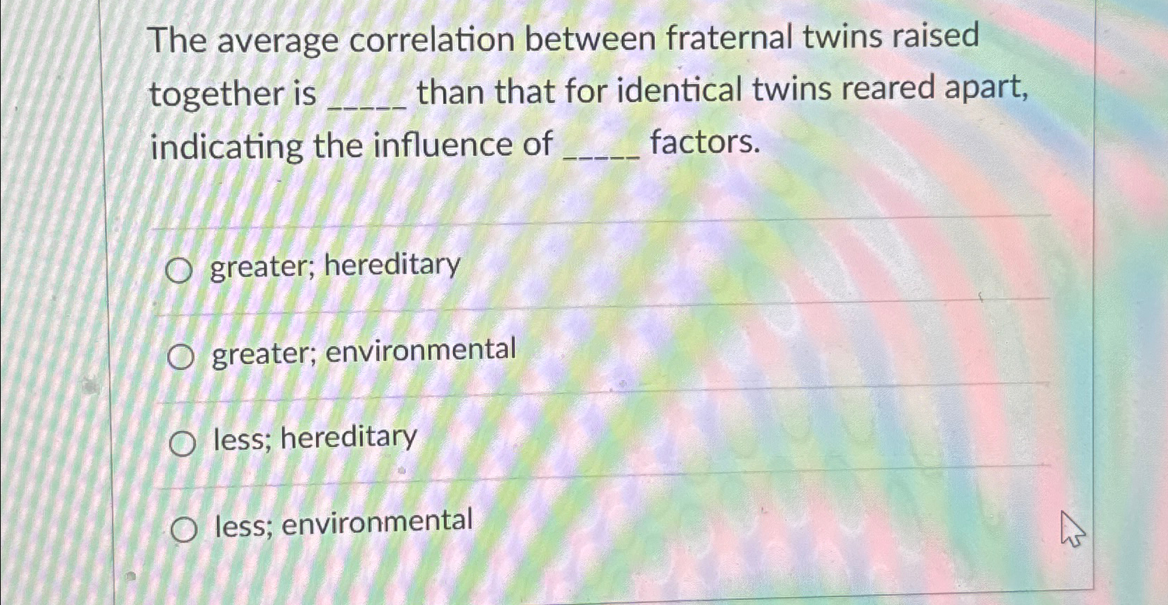 Solved The average correlation between fraternal twins | Chegg.com