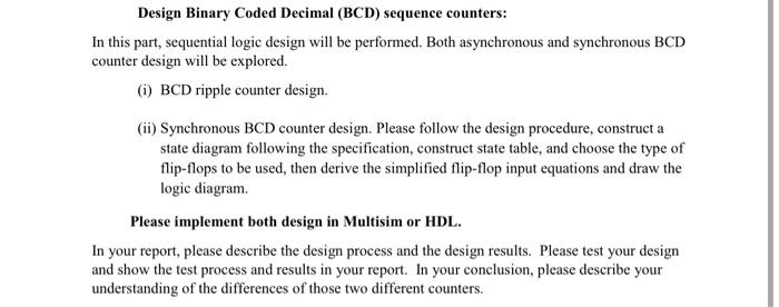 Solved Design Binary Coded Decimal (BCD) sequence counters: | Chegg.com