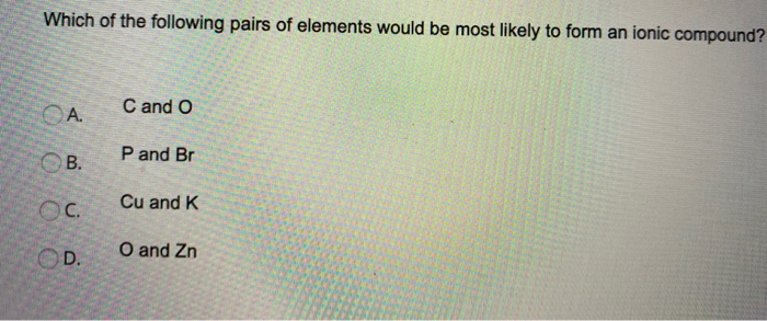 Solved Which of the following pairs of elements would be | Chegg.com
