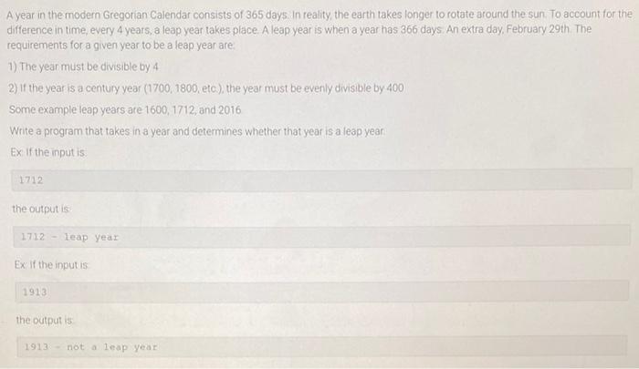 Solved A year in the modern Gregorian Calendar consists of | Chegg.com
