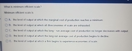 Solved What is minimum efficient scale?Minimum efficient | Chegg.com