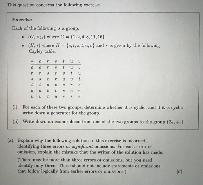 Solved This question concerns the following exercise. | Chegg.com