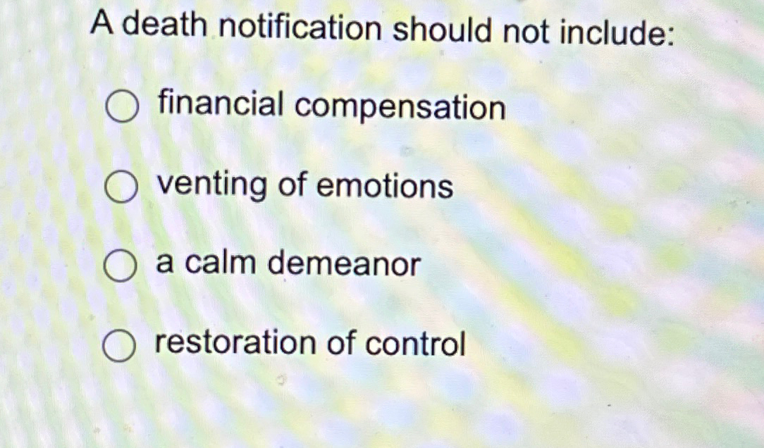 Solved A death notification should not include:financial | Chegg.com