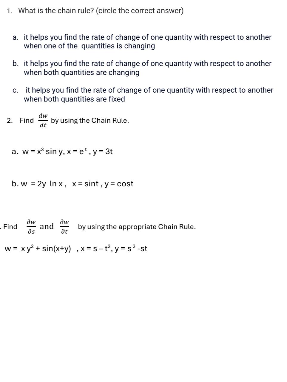 Solved What is the chain rule? (circle the correct answer)a. | Chegg.com
