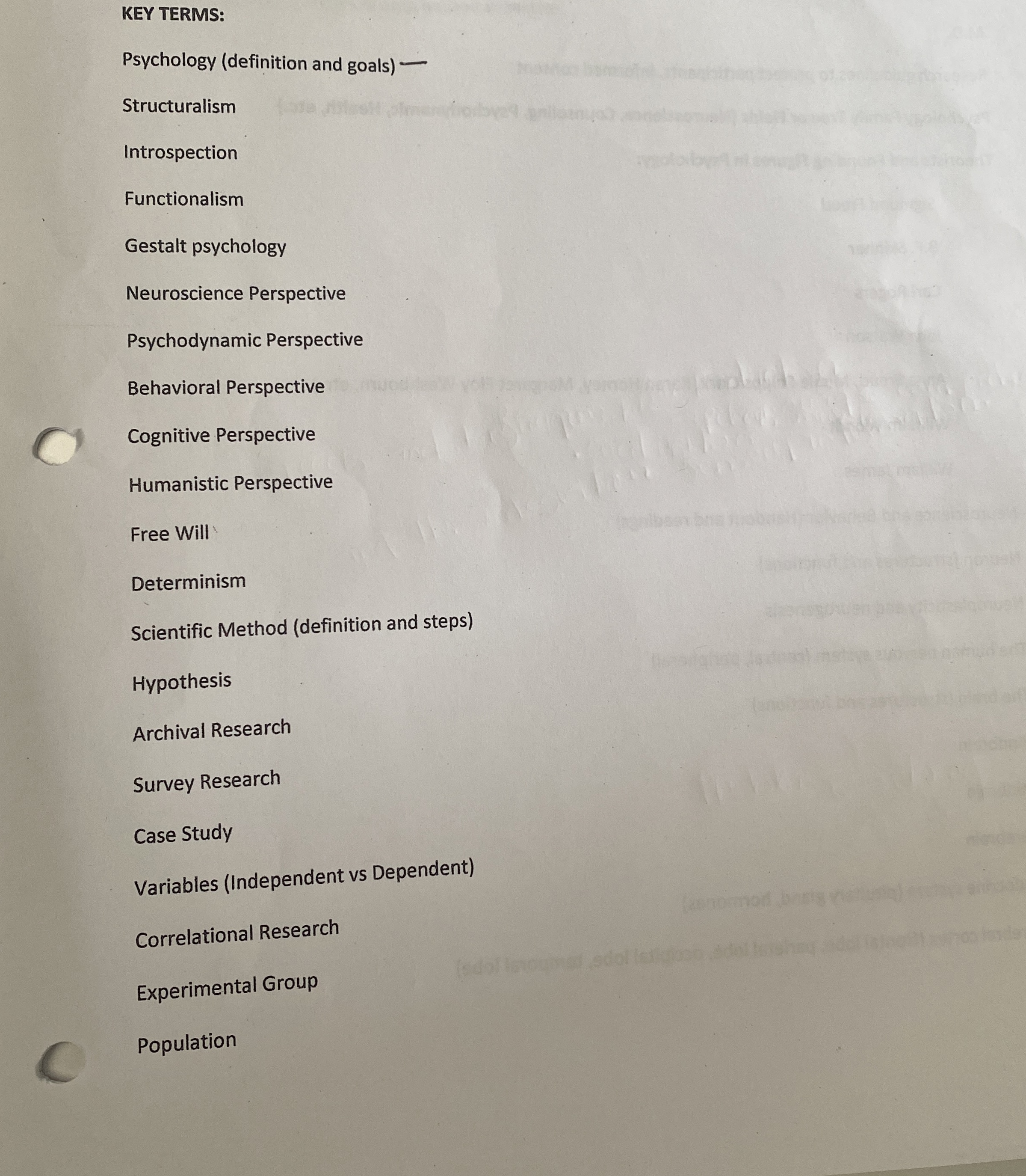 Solved KEY TERMS:Psychology (definition and | Chegg.com