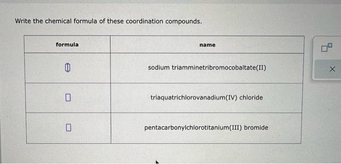Write the chemical formula of these coordination | Chegg.com