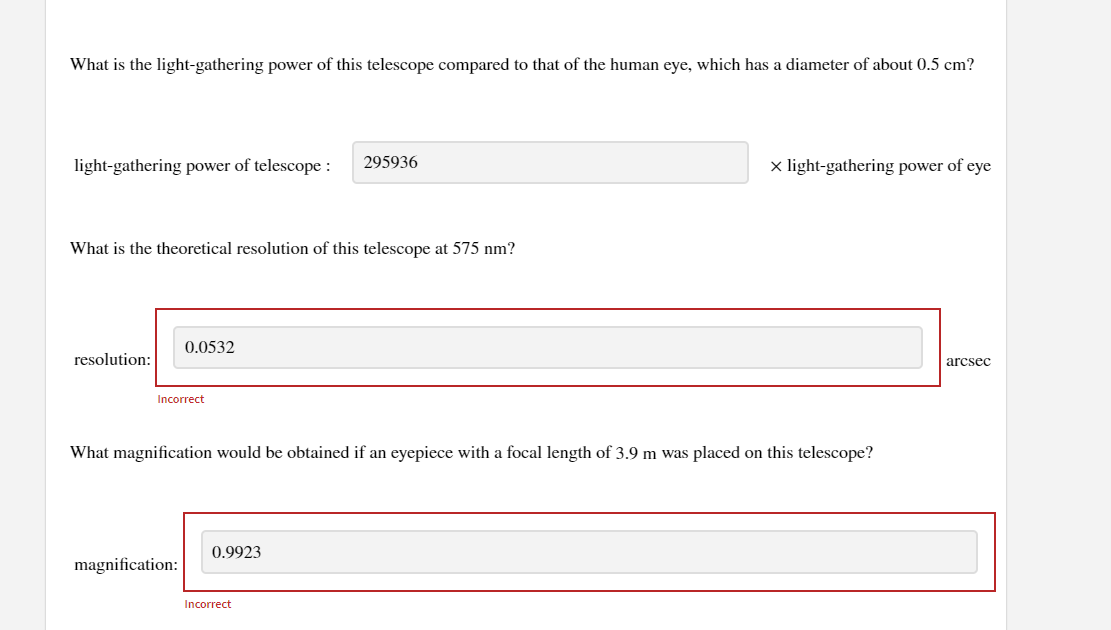 Solved What is the light-gathering power of this telescope | Chegg.com