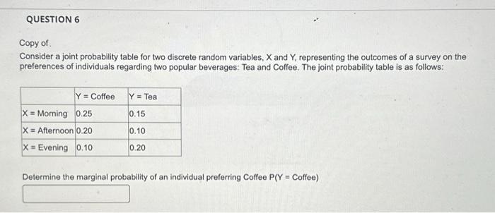 Solved Consider a joint probability table for two discrete | Chegg.com