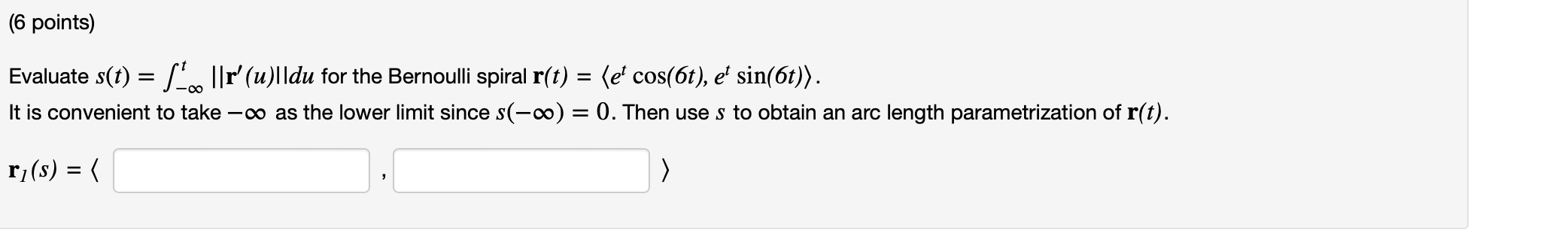Solved (6 ﻿points)Evaluate s(t)=∫-∞t||r'(u)||du ﻿for the | Chegg.com