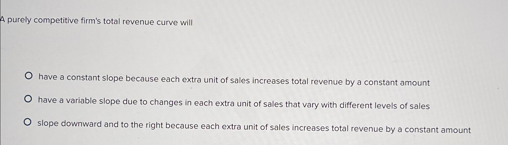 Solved A purely competitive firm's total revenue curve | Chegg.com