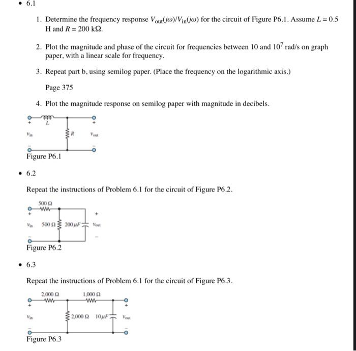 Solved 1. Determine the frequency response Vout (jω)/Vin(jω) | Chegg.com