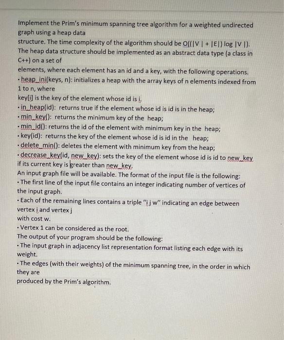 Solved . . Implement the Prim's minimum spanning tree | Chegg.com