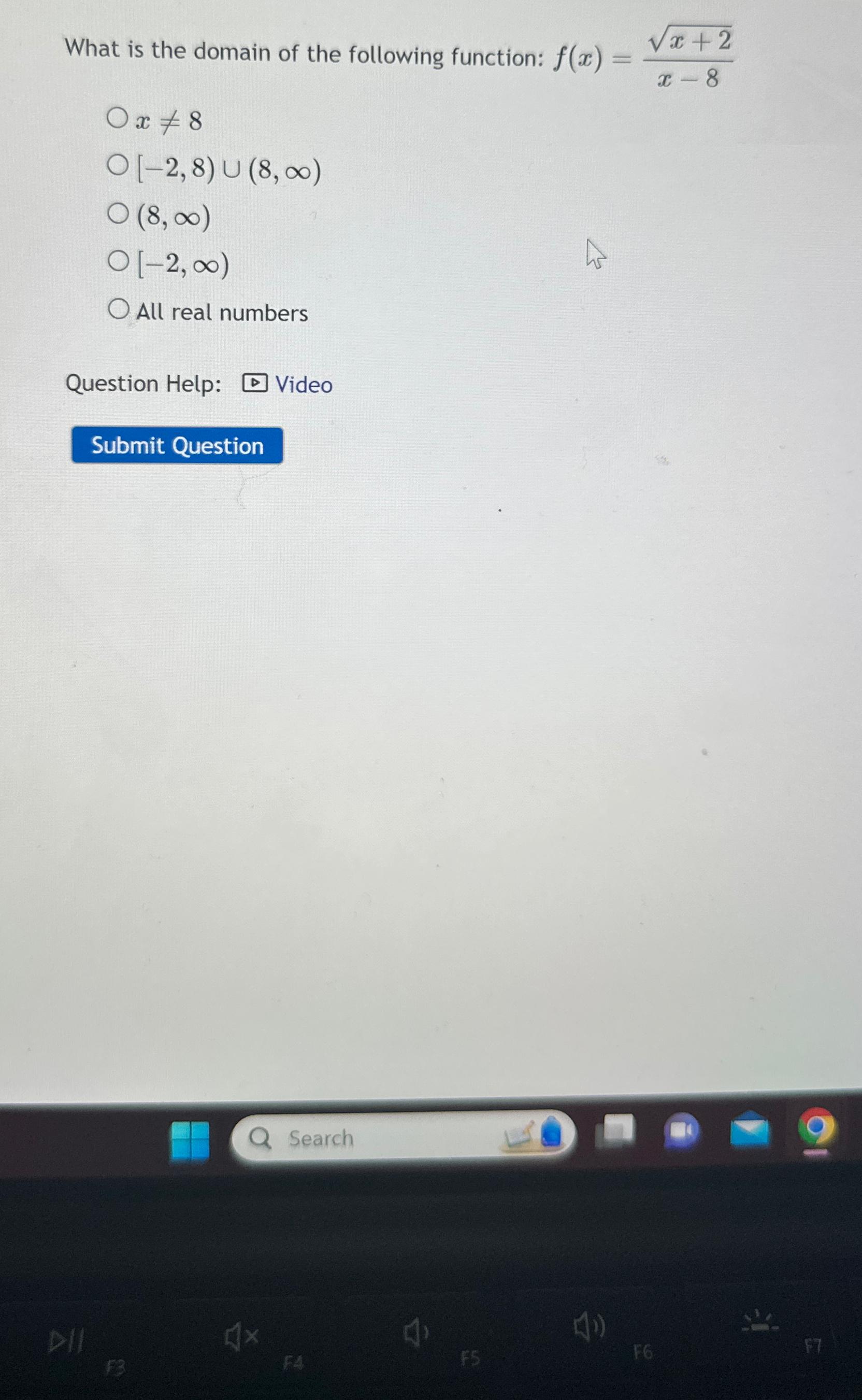Solved What is the domain of the following function: | Chegg.com