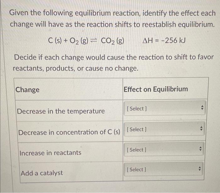 Solved Given the following equilibrium reaction, identify | Chegg.com