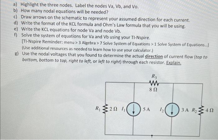 Solved a) Highlight the three nodes. Label the nodes Va,Vb, | Chegg.com