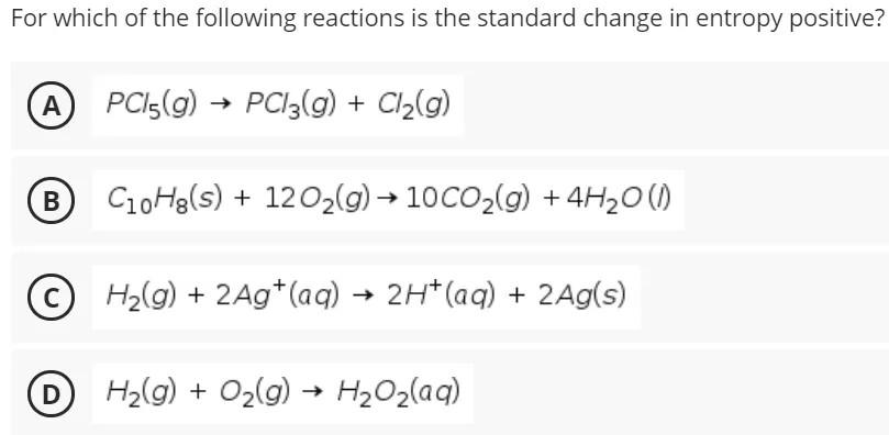 Solved For which of the following reactions is the standard | Chegg.com