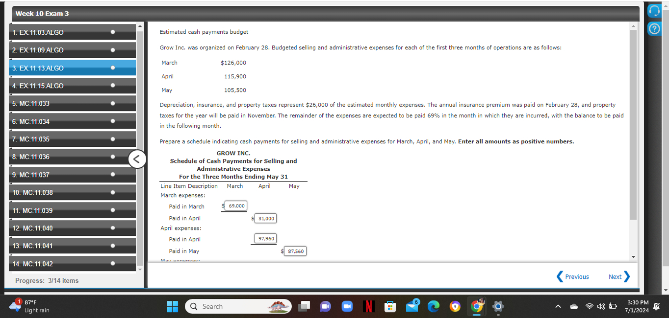 Solved Estimated cash payments budgetGrow Inc. was organized | Chegg.com