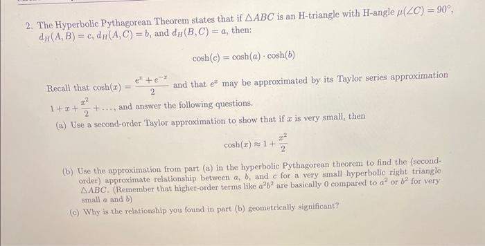 Solved 2. The Hyperbolic Pythagorean Theorem states that if | Chegg.com