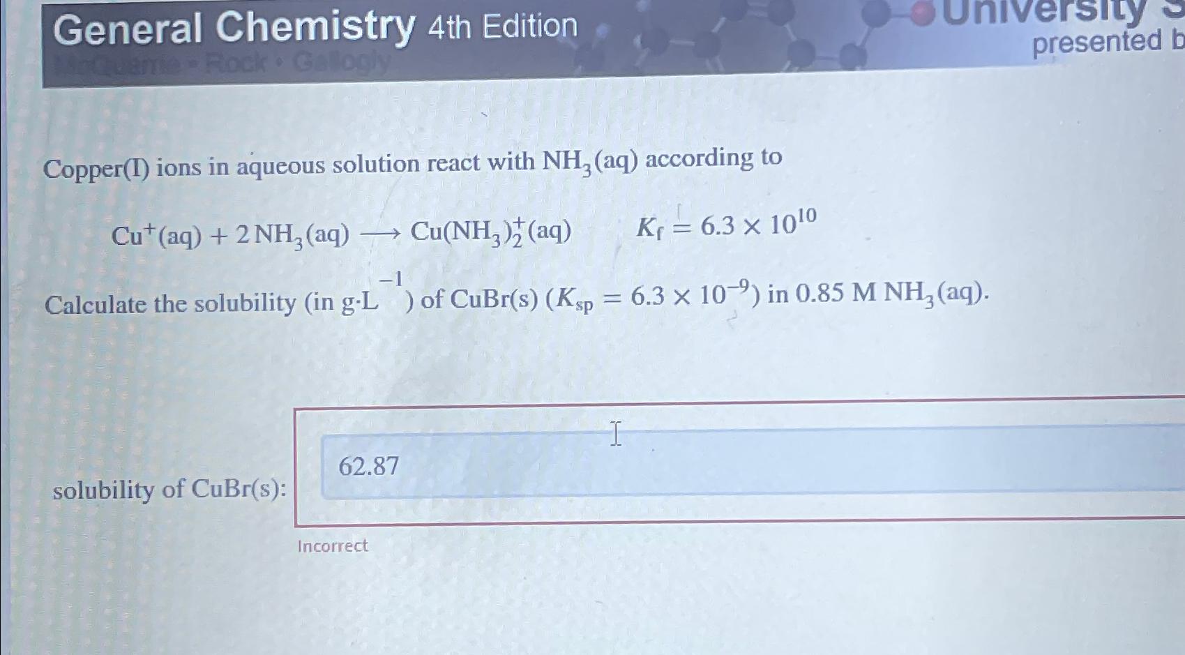 Solved General Chemistry 4th EditionCopper(I) ﻿ions in | Chegg.com