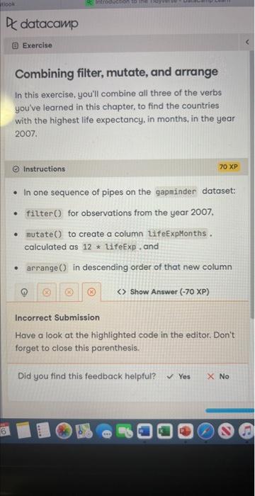 Solved Combining filter, mutate, and arrange In this | Chegg.com