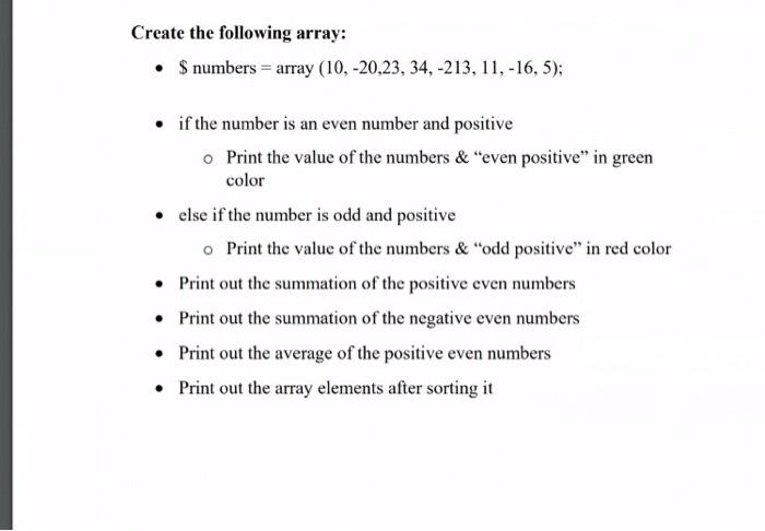 Solved Create the following array: • $ numbers = array | Chegg.com