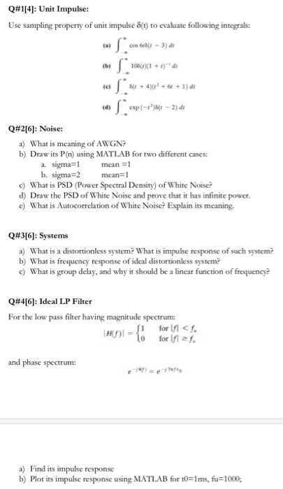 Solved Q#1[4]: Unit Impulse Use sampling property of unit | Chegg.com