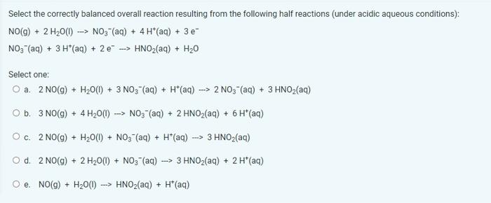 Solved Select the correctly balanced overall reaction | Chegg.com