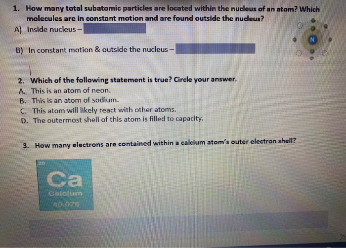 Solved 1. How many total subatomic particles are located | Chegg.com