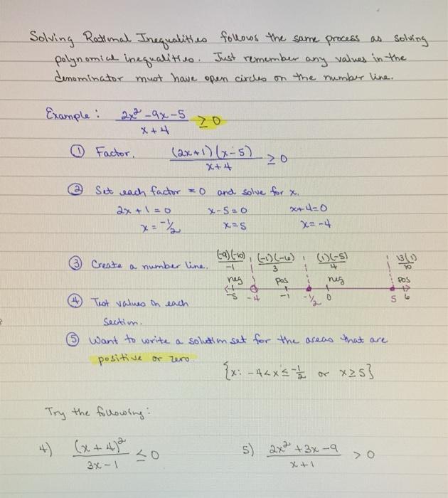 Solved Solving Rational Inequalities follows the same | Chegg.com