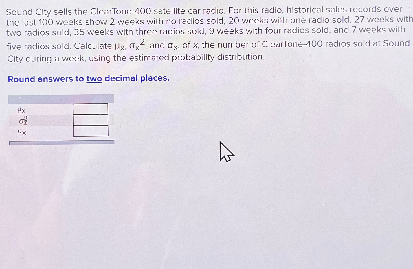 Solved Sound City sells the ClearTone-400 ﻿satellite car | Chegg.com