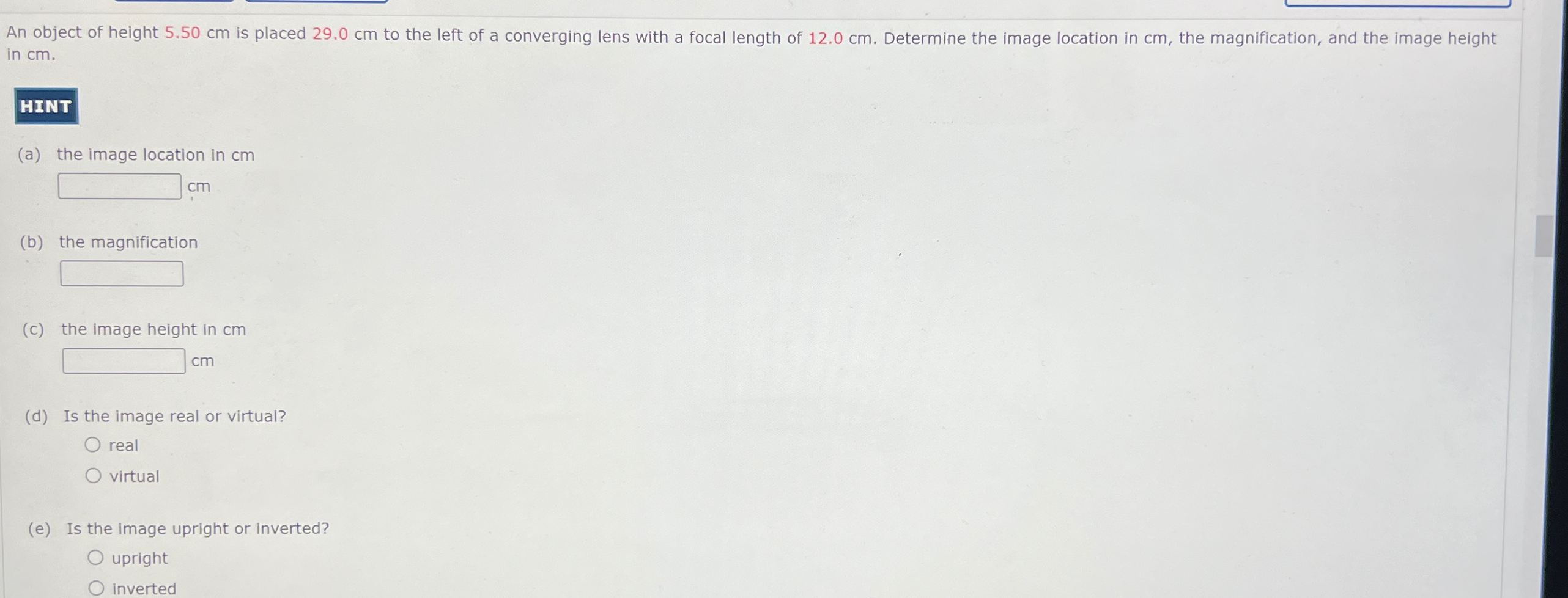 Solved An object of height 5.50cm ﻿is placed 29.0cm ﻿to the | Chegg.com