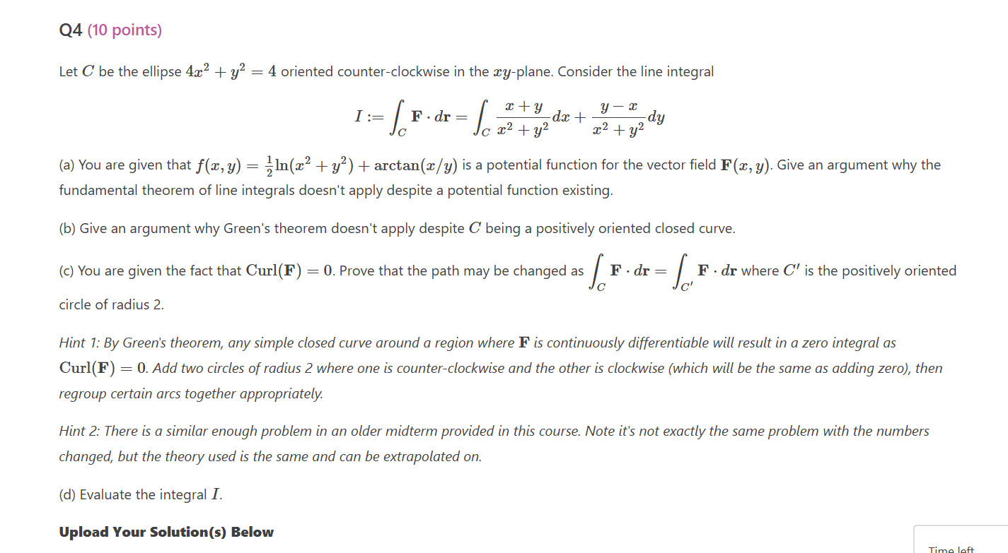 Solved Q4 (10 ﻿points)Let C ﻿be the ellipse 4x2+y2=4 | Chegg.com