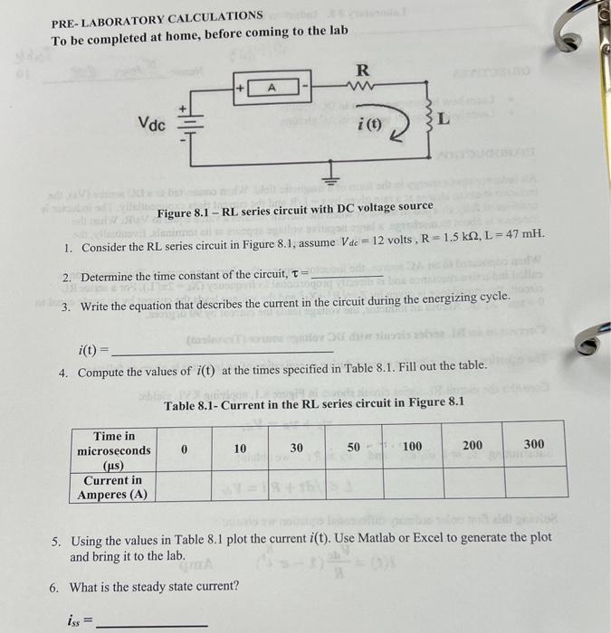 Solved PRE- LABORATORY CALCULATIONS To be completed at home, | Chegg.com