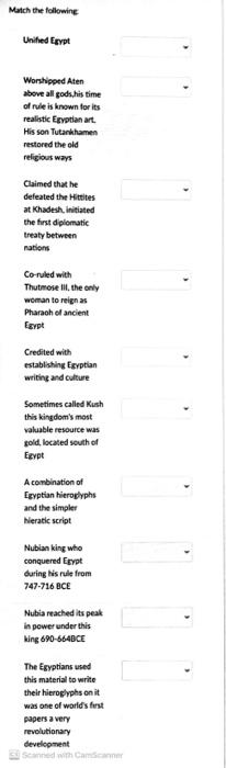 Match the following: The first civilization | Chegg.com