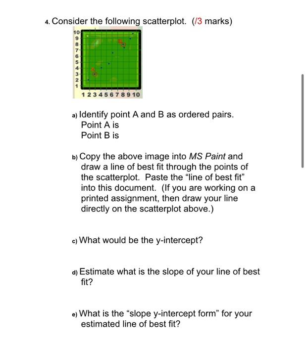 Solved 4. Consider the following scatterplot. ( /3 marks) a) | Chegg.com