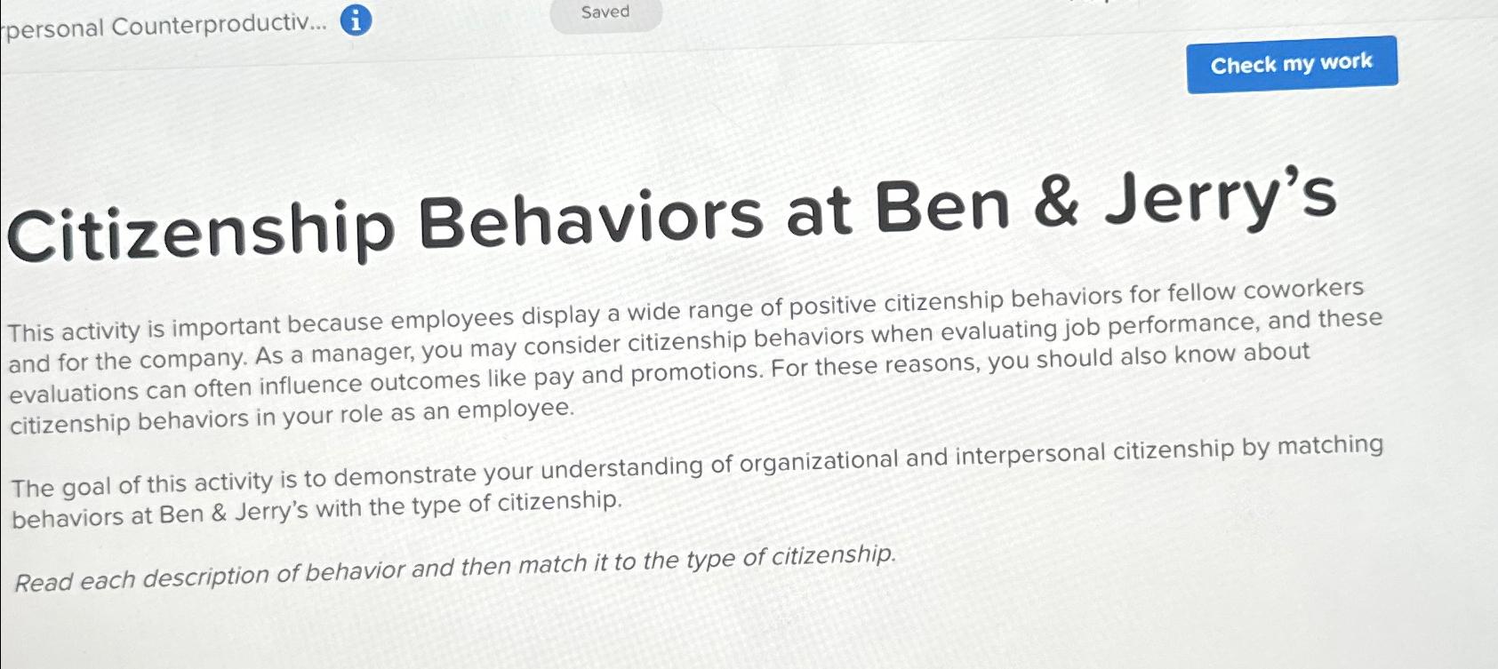 Solved personal Counterproductiv...(SavedCitizenship | Chegg.com